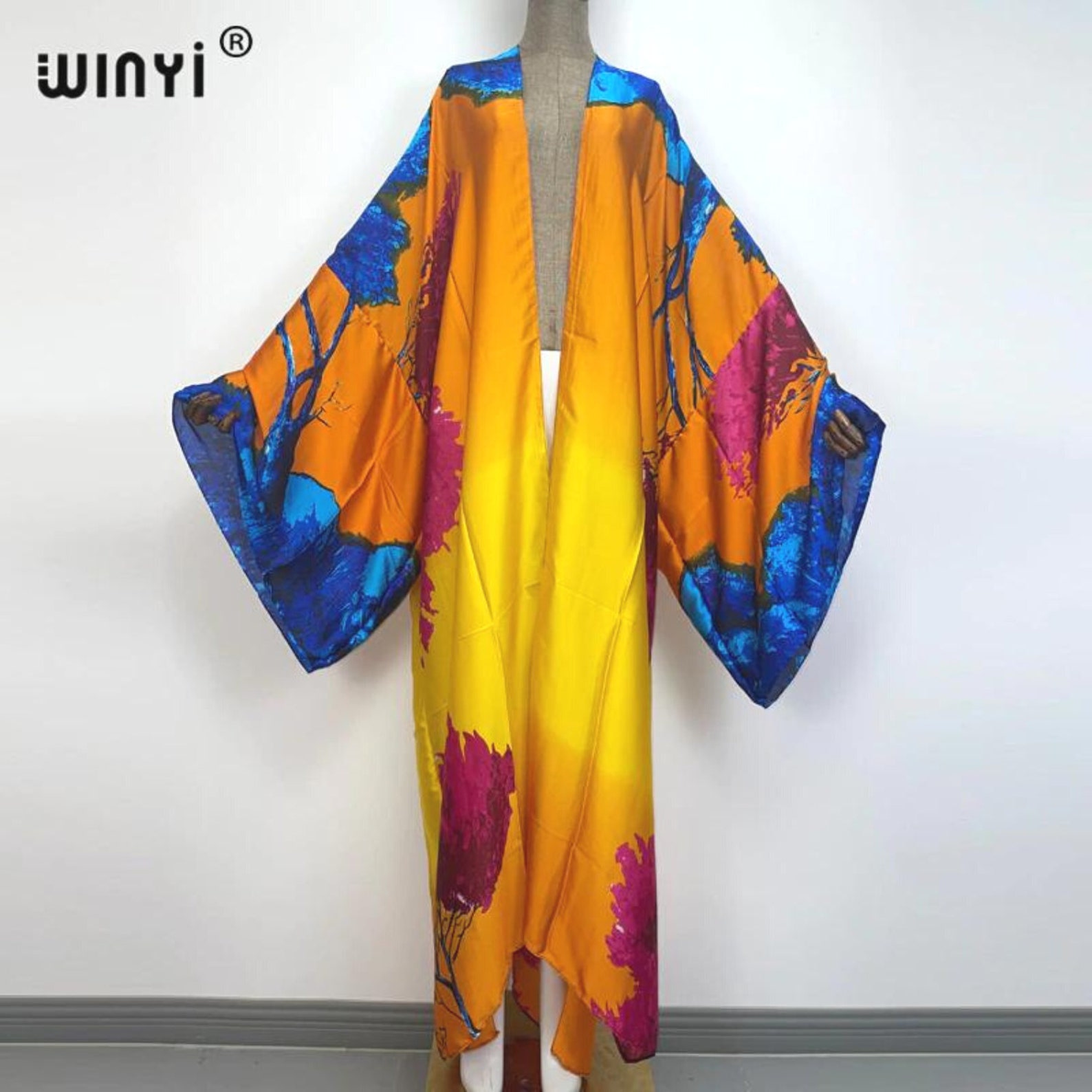 Winyi Plants Print Kimono Abstract Batwing Cardigan - Etsy