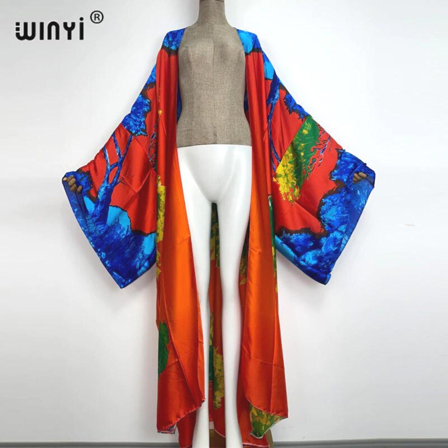 Winyi Plants Print Kimono Abstract Batwing Cardigan - Etsy