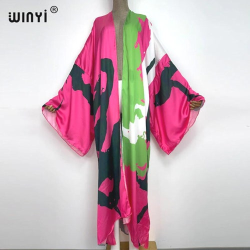 Winyi Plants Print Kimono Abstract Batwing Cardigan - Etsy