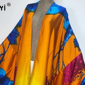 Winyi Plants Print Kimono Abstract Batwing Cardigan Cocktail Party Long ...