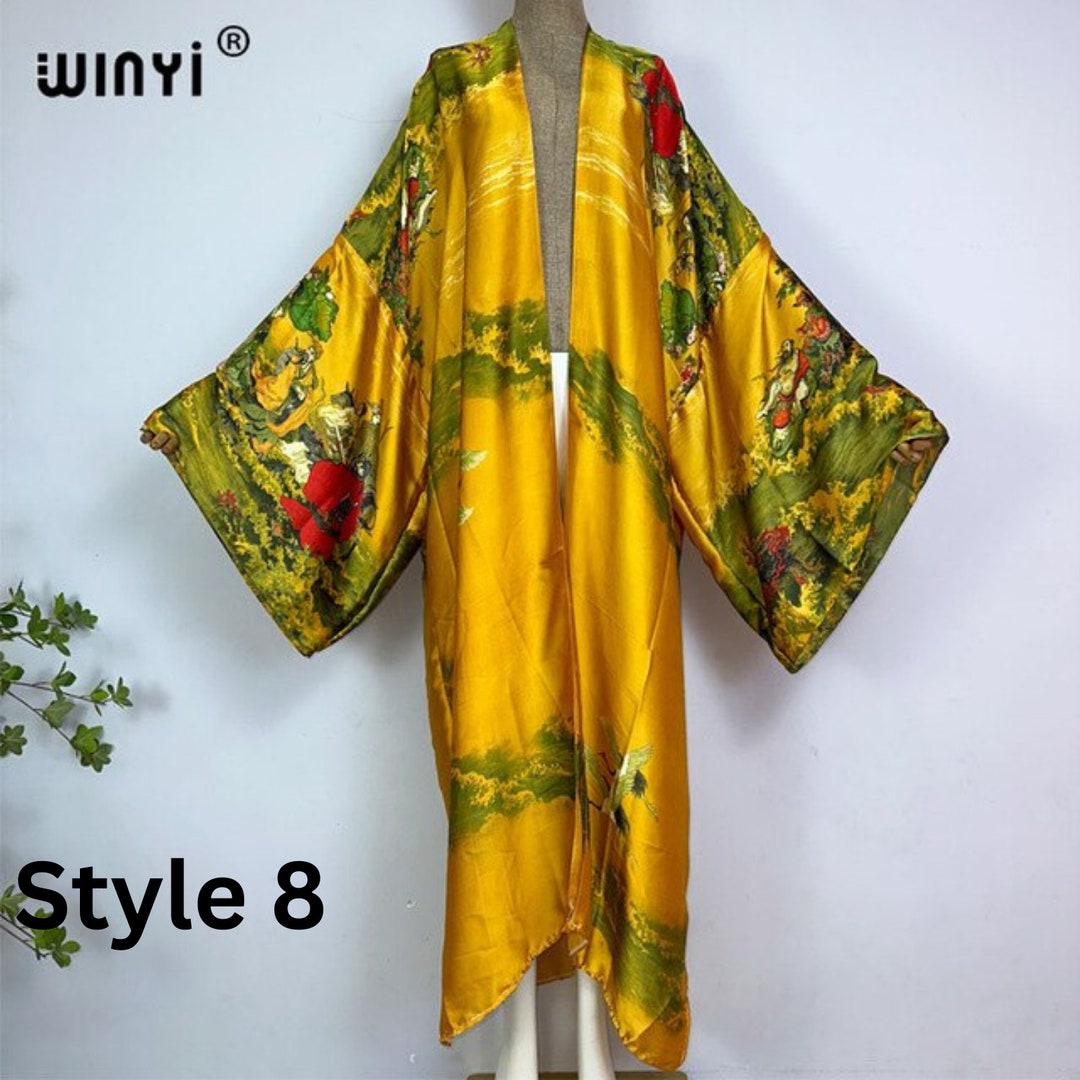 Winyi Village Painting Print Kimono Elegant Floral Cardigan Cocktail ...