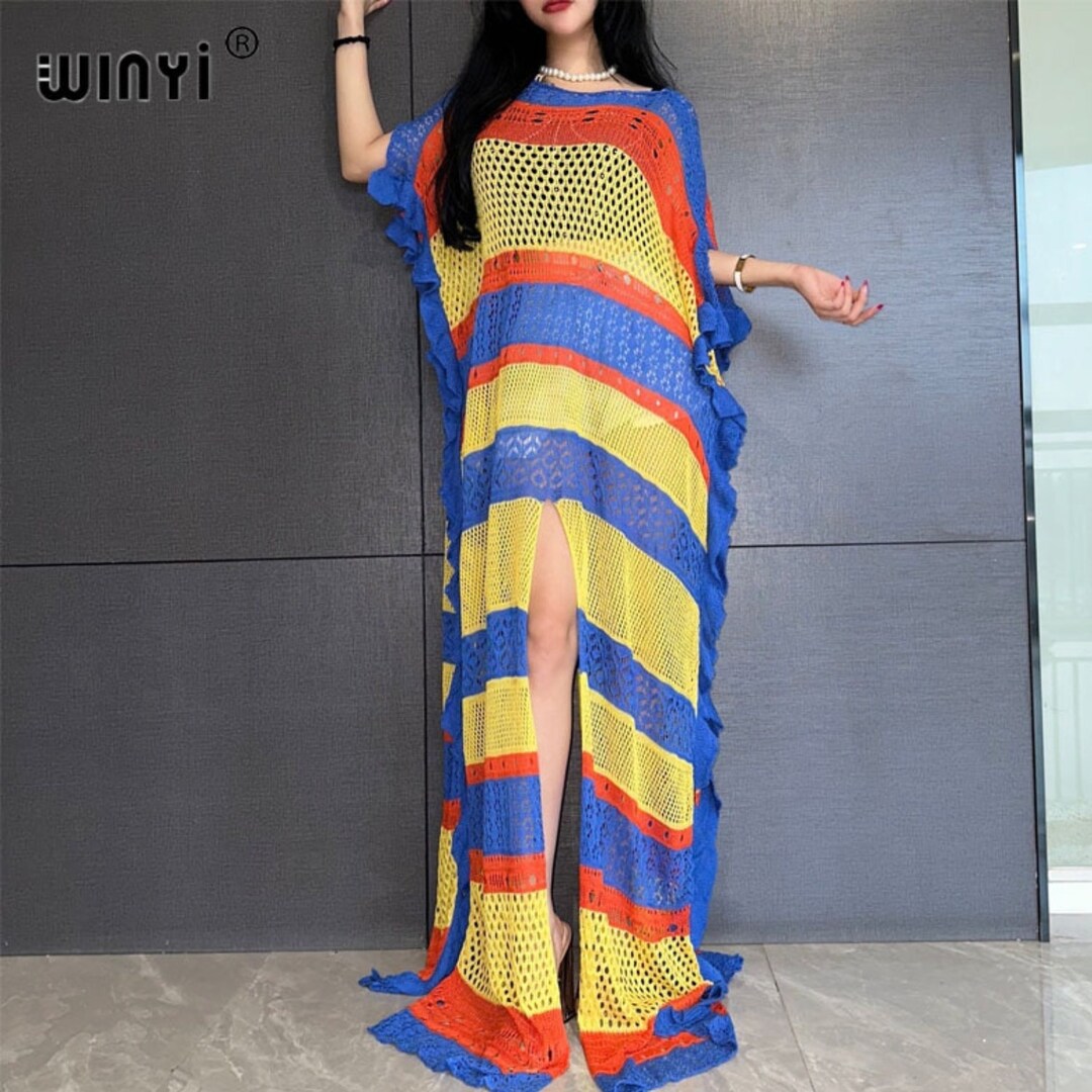 Winyi Fishnet Striped Oversize Kaftan With Tassel Sexy See - Etsy