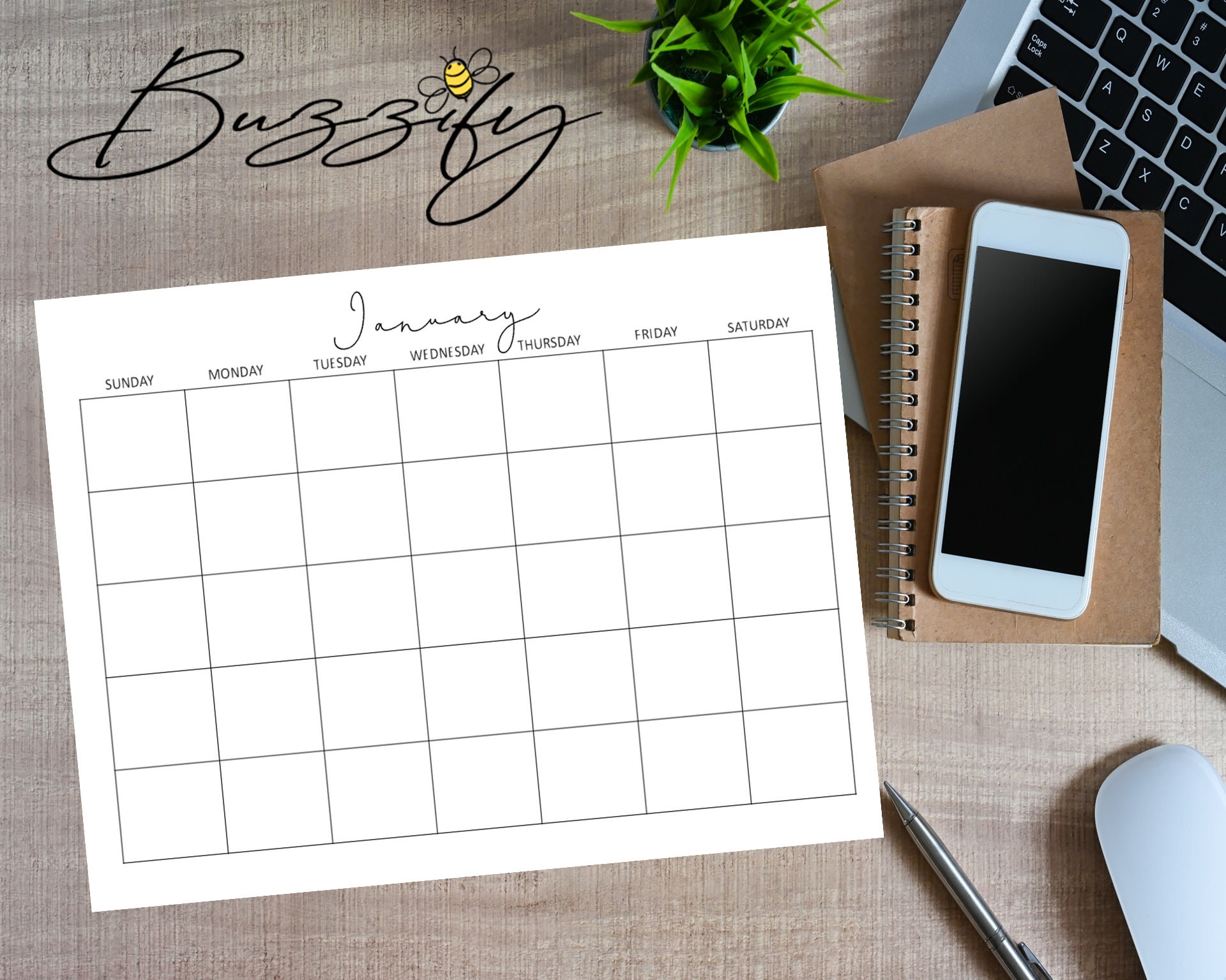 Monthly Calendar 12 Months Blank Instant Download US Letter - Etsy