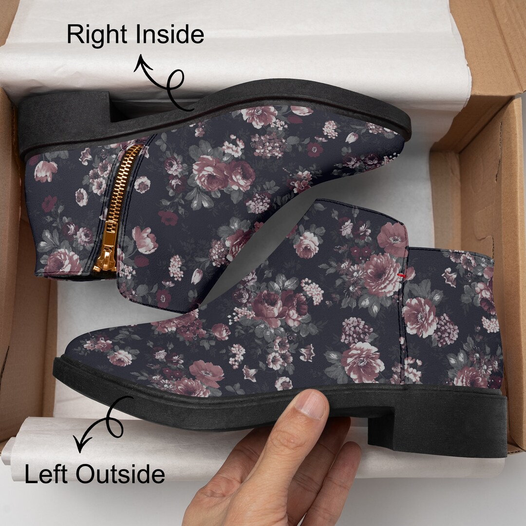Floral Ankle Boots Booties Suede Zippered Boots Slip on - Etsy
