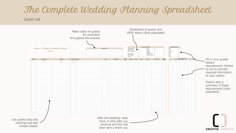 Wedding Planner Spreadsheet Template for Excel Wedding Guest - Etsy
