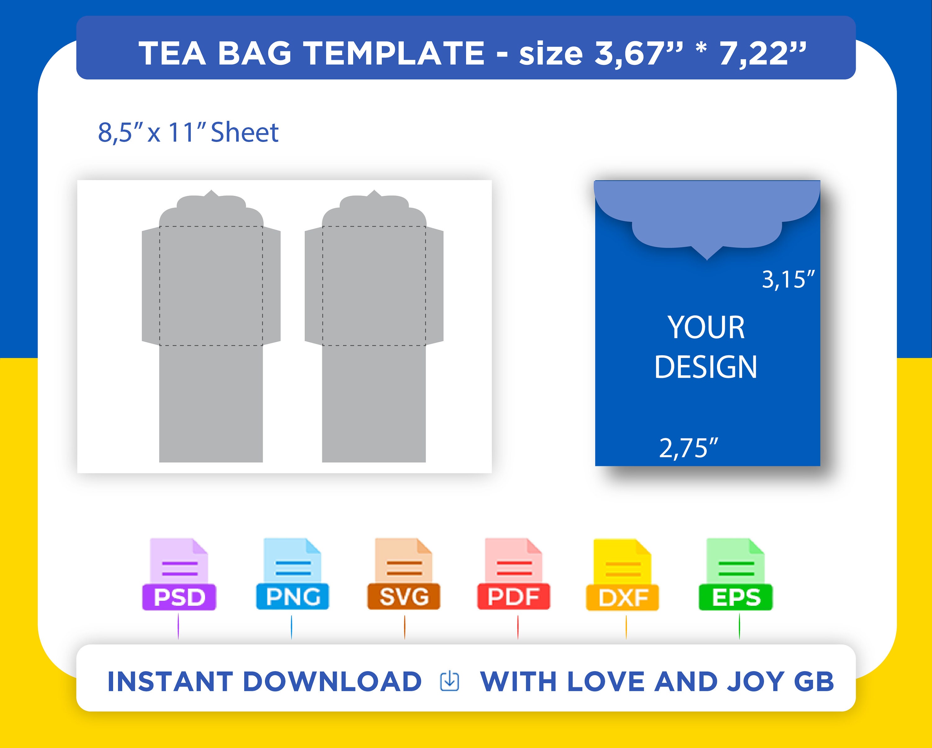 Tea Bag Envelope Template Png Svg Dxf Eps Canva Label - Etsy