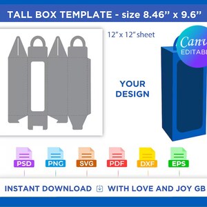 Tall Box With Handle Template, Png, Svg, Dxf, Eps, Label, Wrap, Canva ...