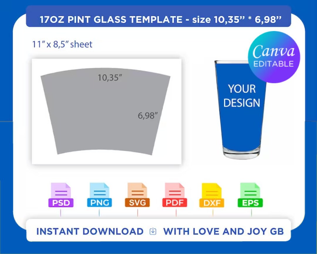 Pint Glass Template, Png, Svg, Dxf, Eps, Label, Wrapper, Canva, Cricut ...