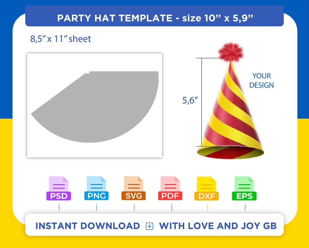 Party Hat Template, Png, Svg, Dxf, Eps, Pdf, Label, Wrapper, Cut File, Canva, Cricut, Silhouette ...