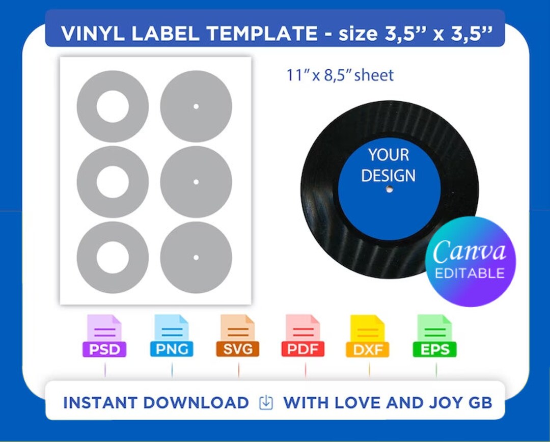 Vinyl Record Template, Svg, Png, Dxf, Eps, Label, Wrapper, Canva ...