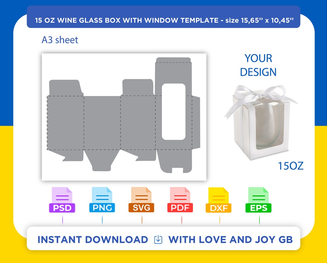 Wine Glass Window Box Template, Svg, Png, Dxf, Eps, Label, Wrap, Canva ...