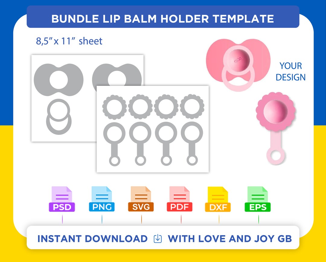 Baby Pacifier Lip Balm Holder Template, Svg, Png, Dxf, Eps, Label, Wrap ...