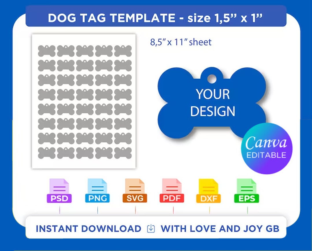 Pet Dog Bone Tag Template, Svg, Png, Dxf, Eps, Label, Wrap, Canva ...