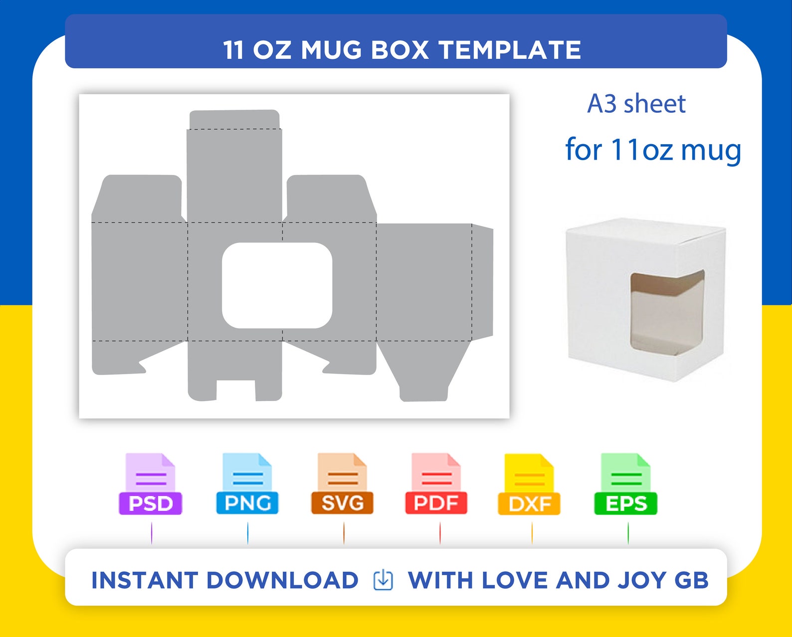 Mug Box With Window Template Png Svg Dxf Eps Label - Etsy UK