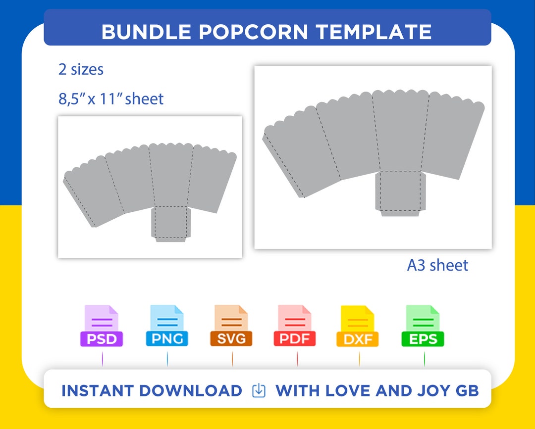 Popcorn Box Template, Png, Svg, Dxf, Eps, Label, Wrap, Canva, Cricut ...