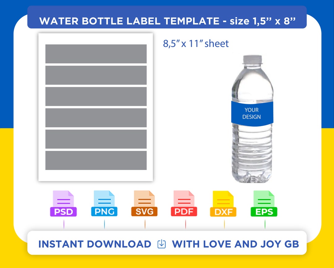 Water Bottle Template, Svg, Png, Dxf, Eps, Label, Wrapper, Canva ...