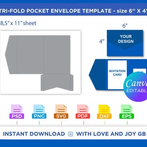 Fold Pocket Envelope Template, Png, Svg, Dxf, Eps, Canva, Label ...