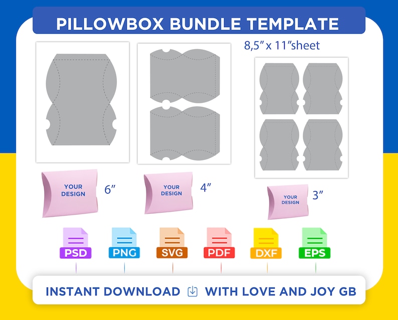Bundle Pillow Box Template Svg Png Dxf Eps Label - Etsy