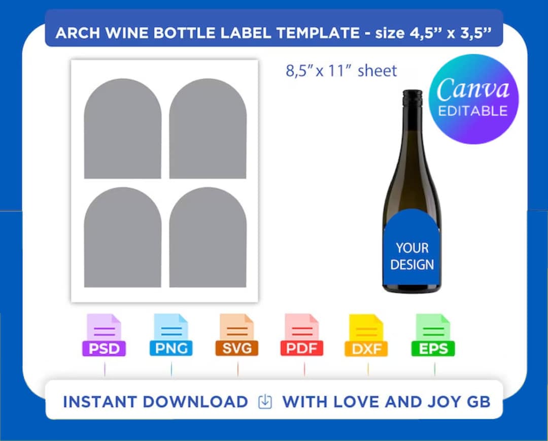 Arch Wine Bottle Template, Png, Svg, Dxf, Eps, Label, Wrap, Canva, Cricut, Silhouette, Cut File ...