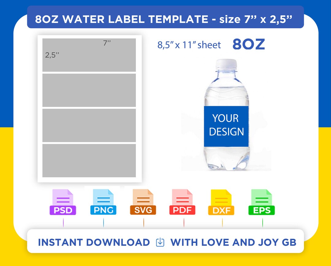 Mini Water Bottle Template Svg Png Dxf Eps Label - Etsy