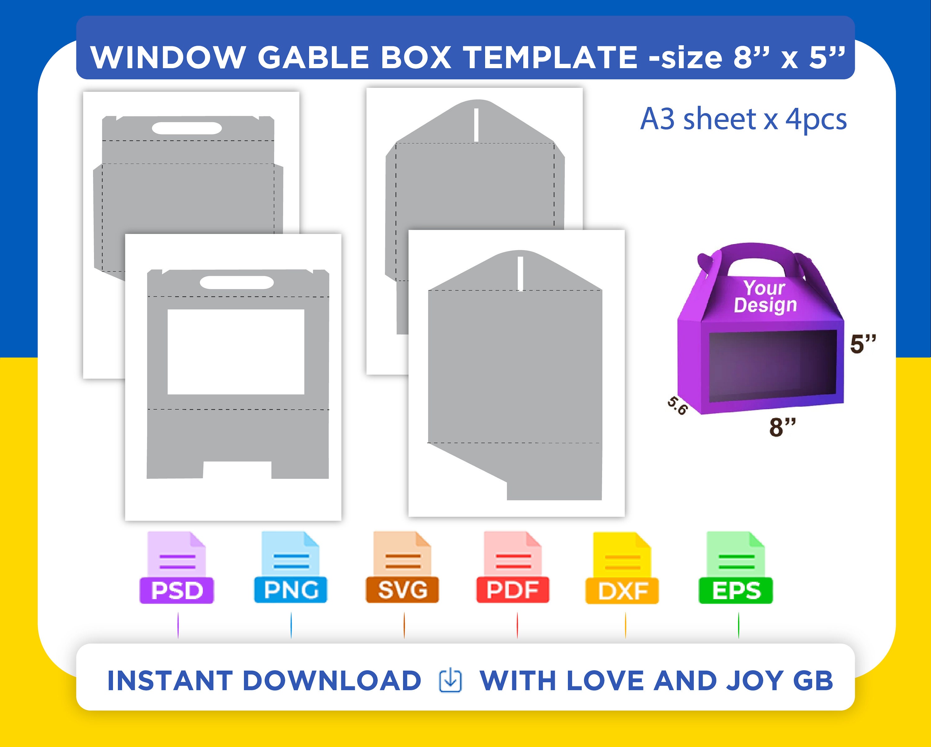 Window Gable Box Template Svg Png Dxf Eps Label Wrapper - Etsy UK