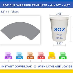 8 Oz Coffee Cup Template, Svg, Png, Dxf, Eps, Label, Wrap, Canva ...