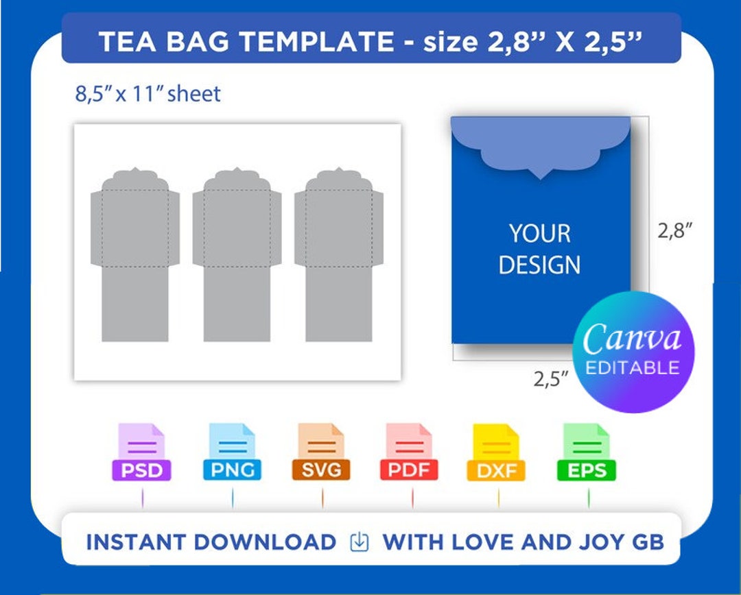 Tea Bag Envelope Holder Template, Png, Svg, Dxf, Eps, Canva, Label ...