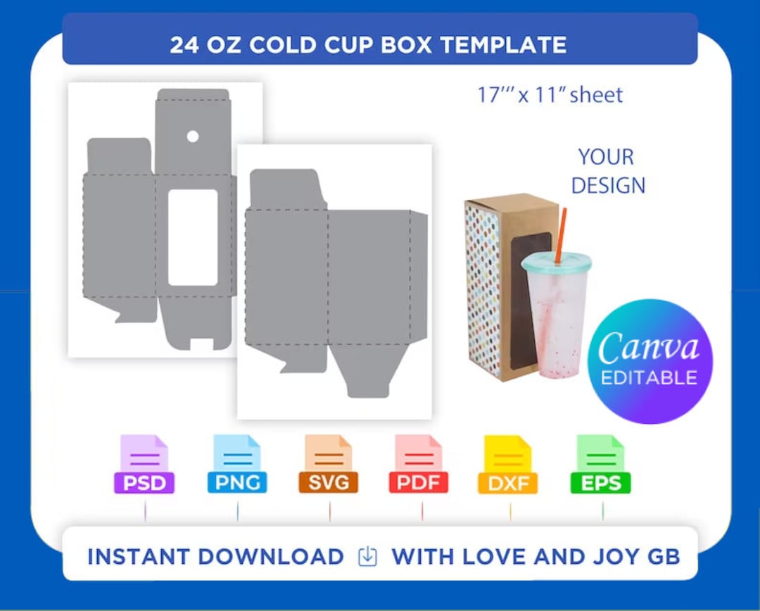 Cold Cup Box Template, Svg, Png, Dxf, Eps, Label, Wrapper, Canva ...