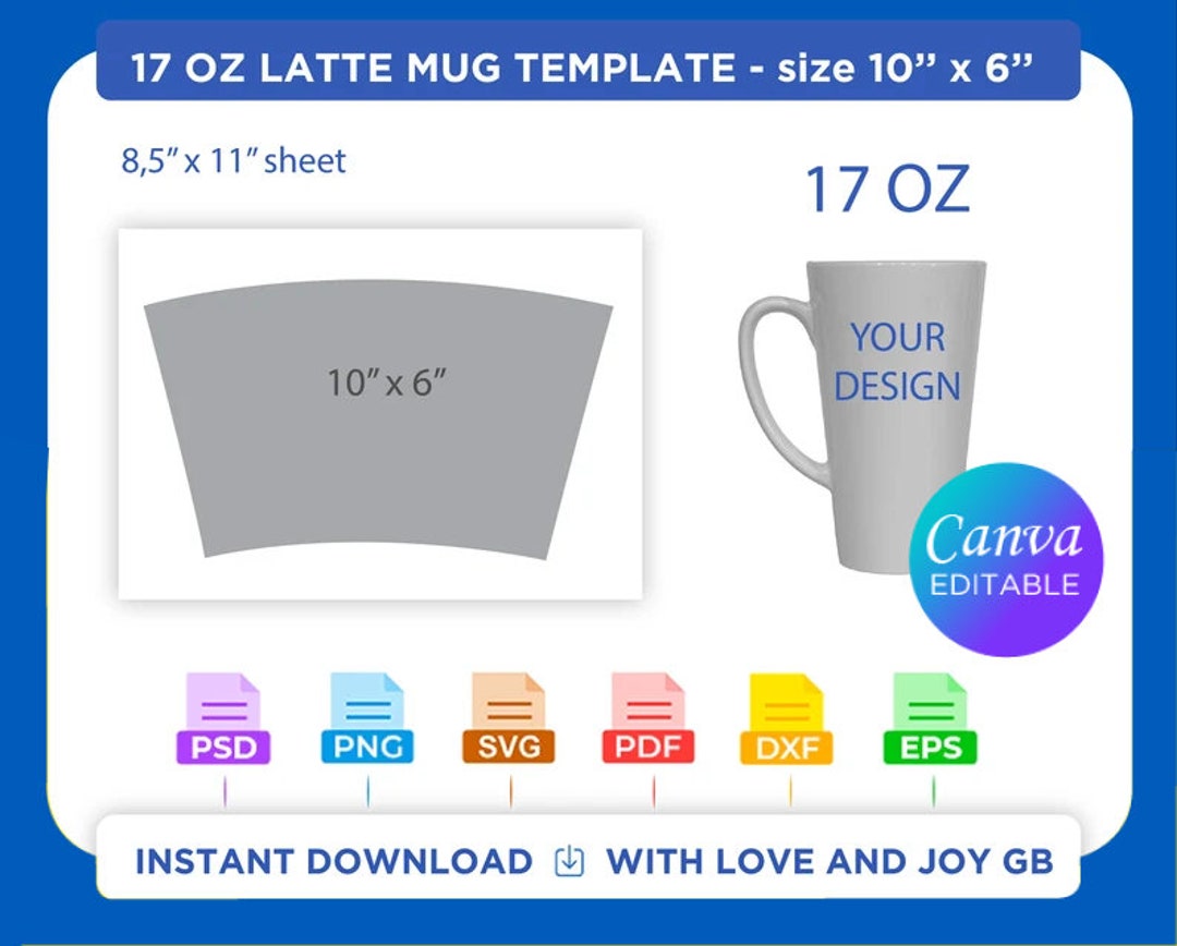 Latte Coffee Mug Template, Svg, Png, Dxf, Eps, Label, Wrap, Canva ...