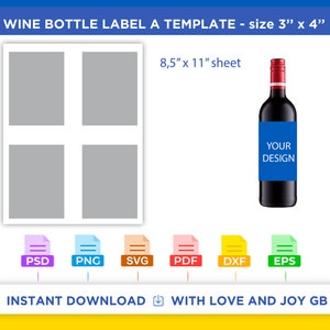 Wine Bottle Template, Svg, Png, Dxf, Eps, Label, Wrapper, Canva, Cricut ...