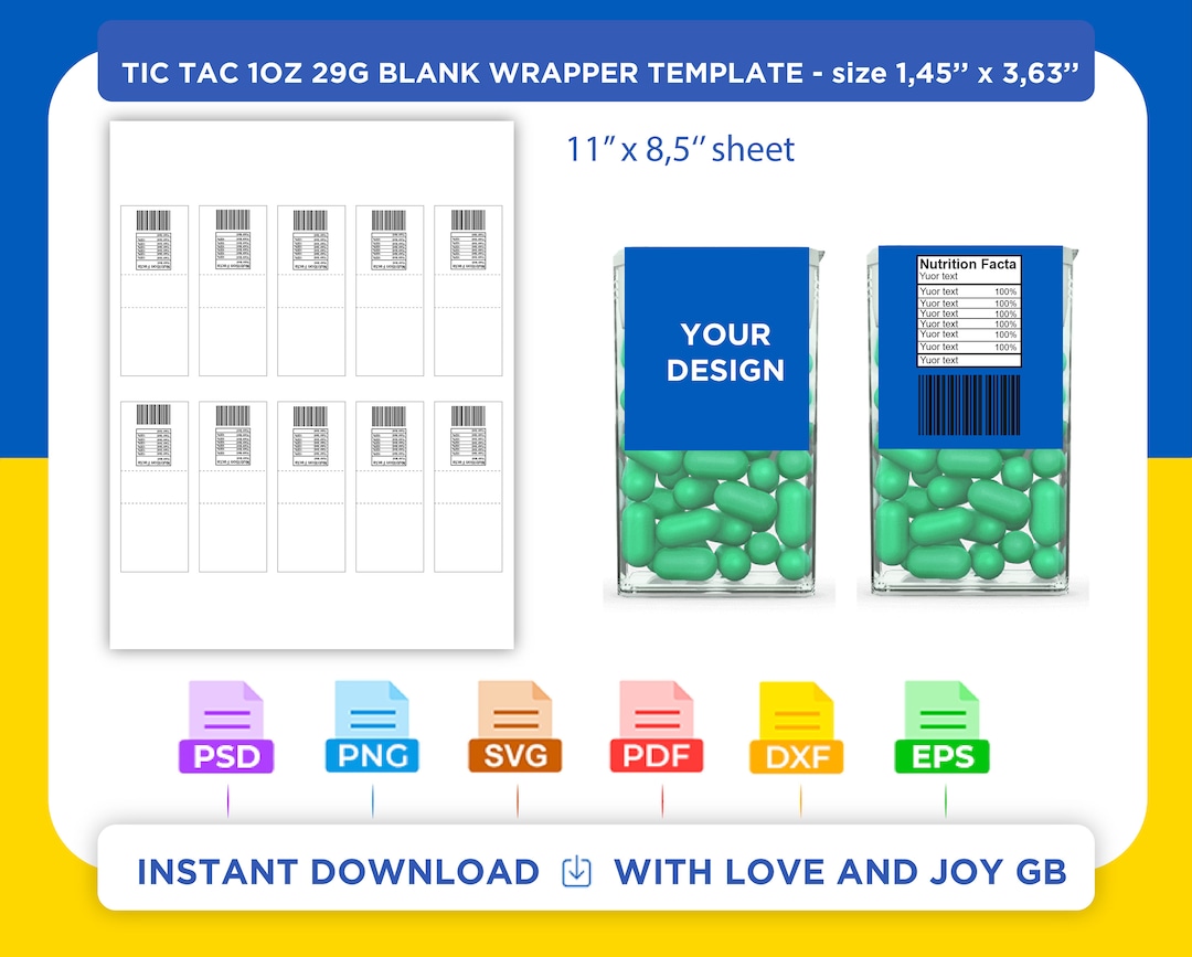 Tic Tac Template Svg Png Dxf Eps Label Wrapper Canva - Etsy