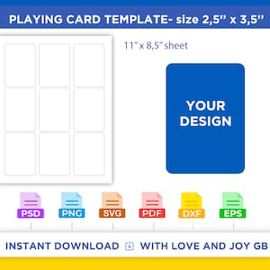 Playing Card Template Svg Png Dxf Eps Label Wrapper - Etsy