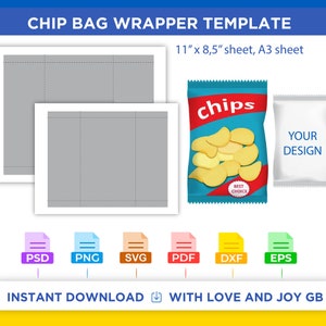 Chip Bag Template, Svg, Png, Dxf, Eps, Label, Wrap, Canva, Cricut ...