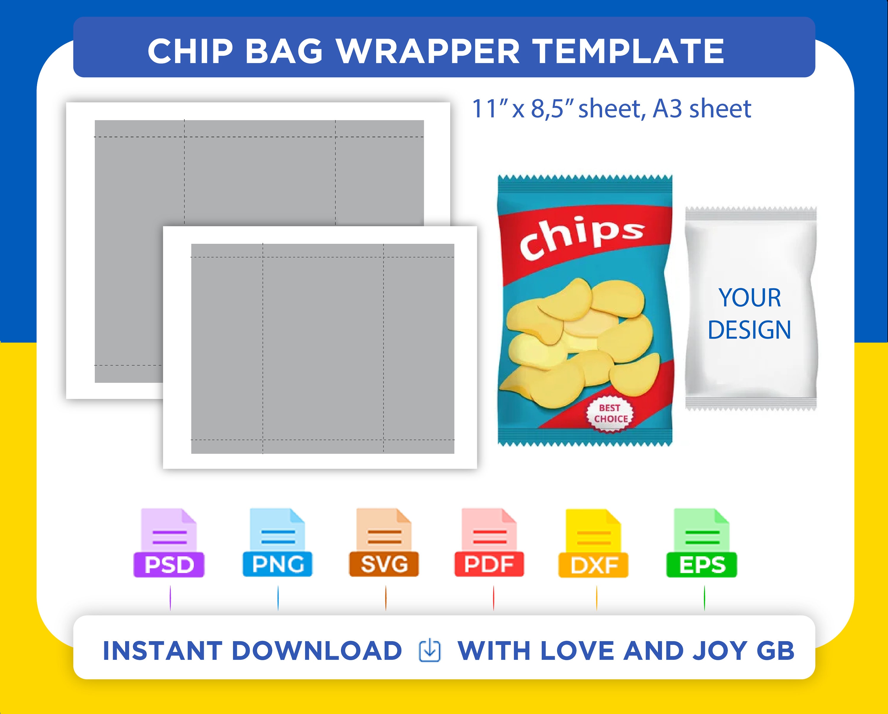 Chip Bag Template Svg Png Dxf Eps Label Wrap Canva - Etsy UK