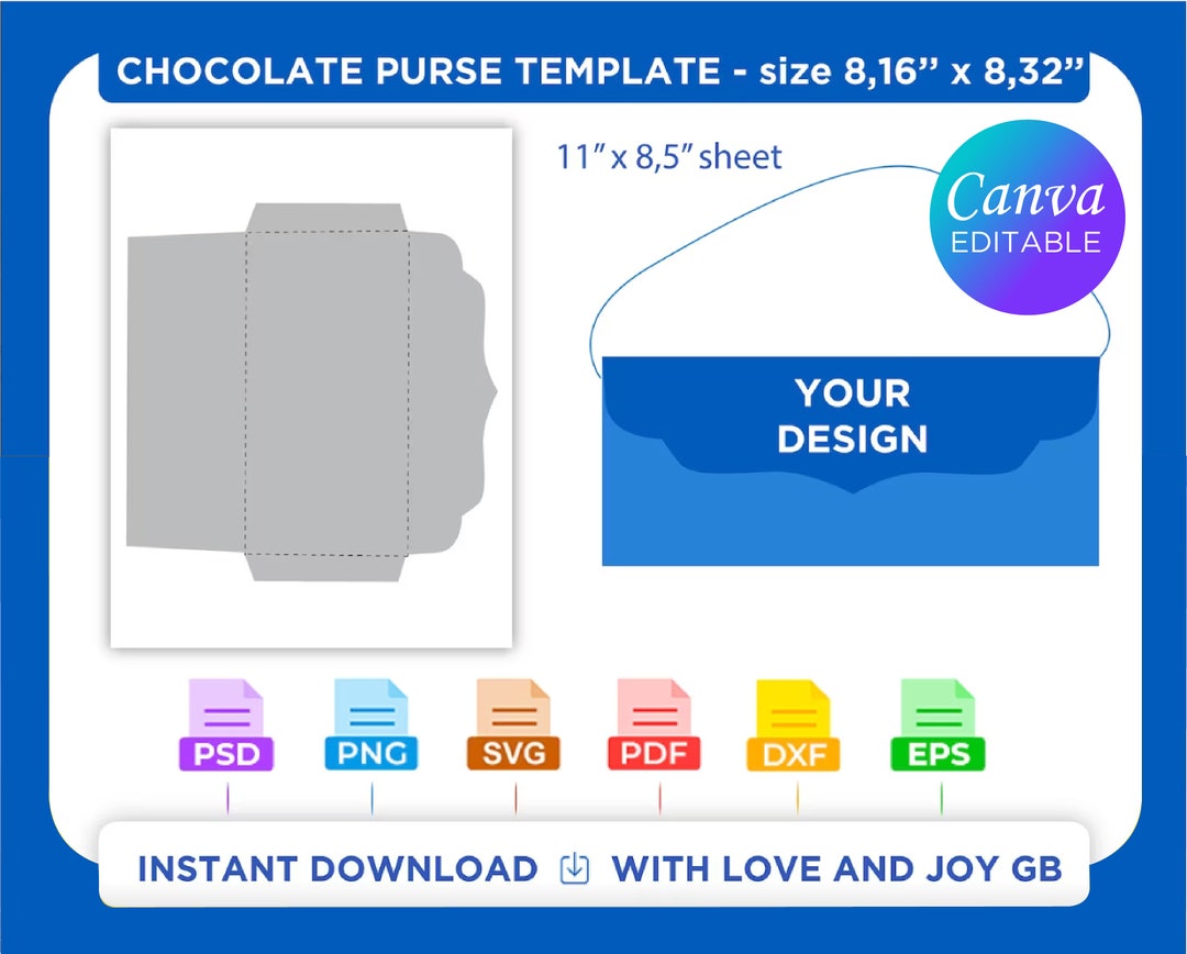 Chocolate Bar Purse Bag Template, Svg, Png, Dxf, Eps, Label, Wrapper ...