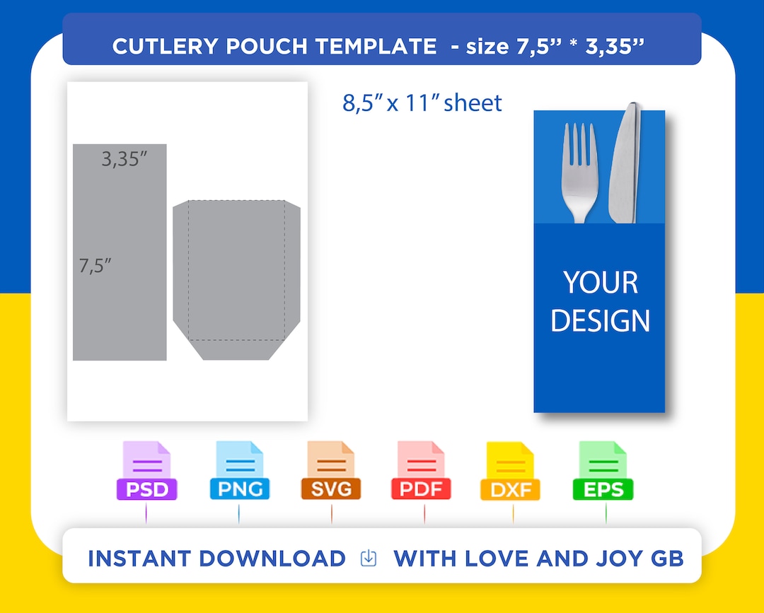Cutlery Pouch Set Holder Template Png Svg Dxf Eps Pdf - Etsy