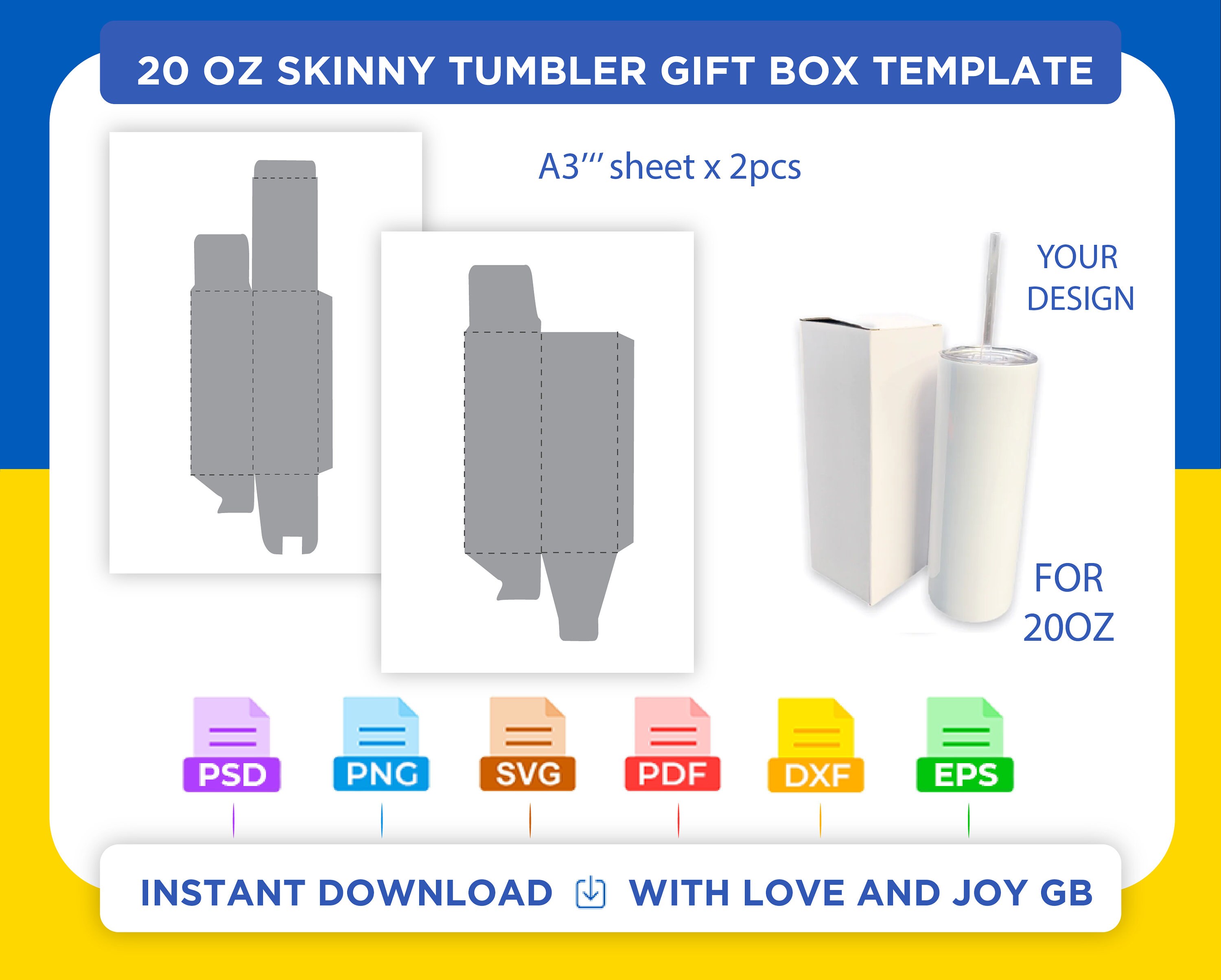 Skinny Tumbler Box Template Png Svg Dxf Eps Label - Etsy UK