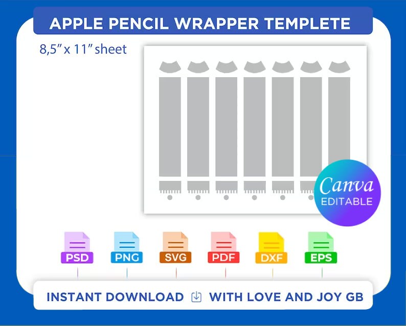 Apple Pencil Wrapper Template Svg, Png, Dxf, Eps, Pdf, Psd, Gift, Label ...