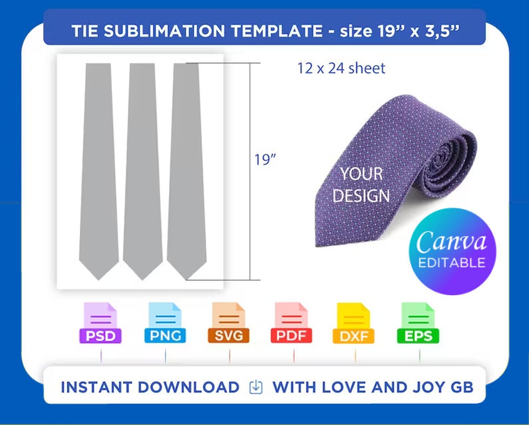 Neck Tie Template, Svg, Png, Dxf, Eps, Pdf, Label, Wrapper, Canva ...