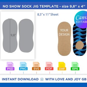 No Show Sock Jig Template, Png, Svg, Dxf, Eps, Label, Wrapper, Canva, Cricut, Silhouette, Cut ...