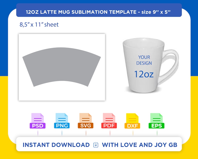 12 Oz Latte Mug Template Svg Png Dxf Eps Label Wrap - Etsy