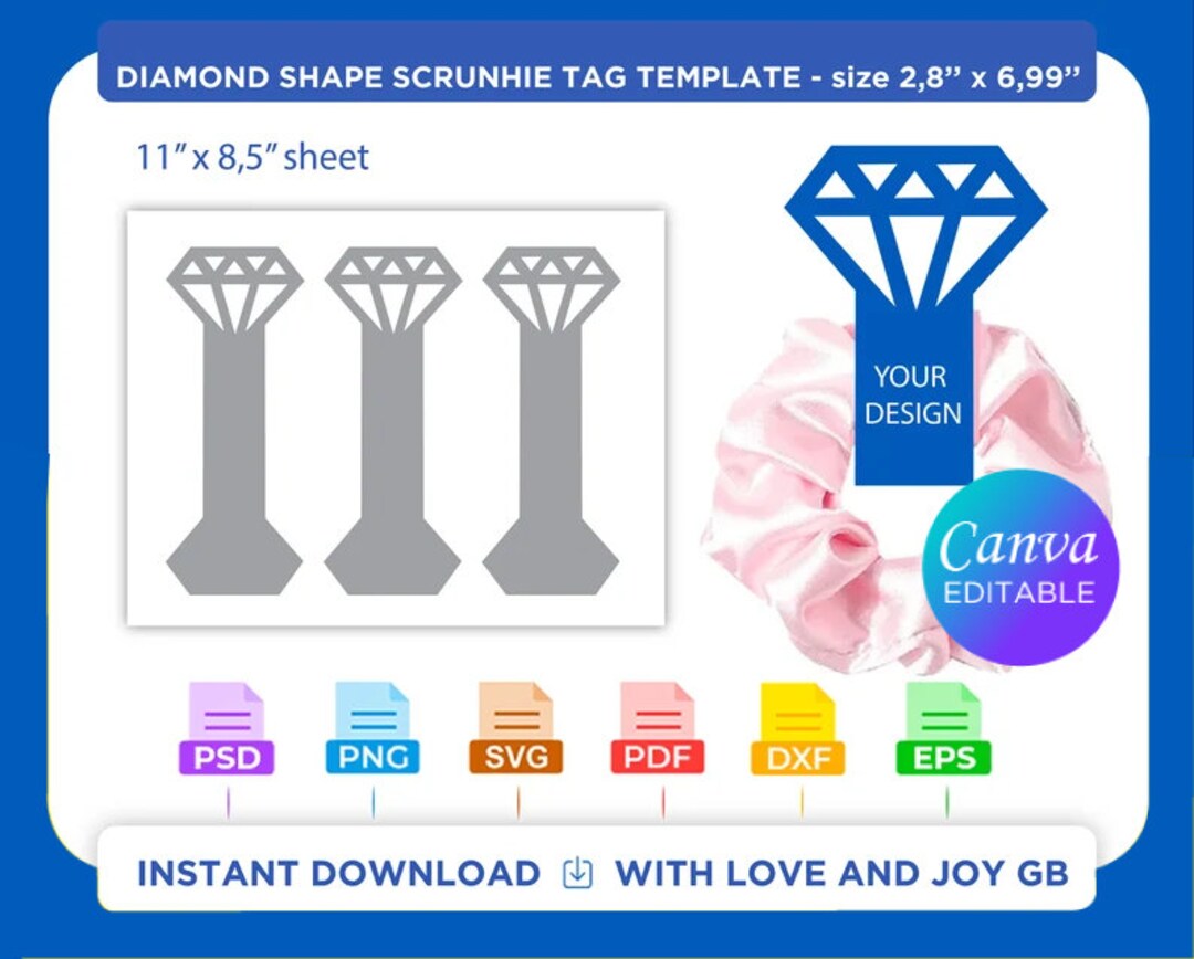 Diamond Scrunchie Tag Template, Svg, Png, Dxf, Eps, Canva, Label ...