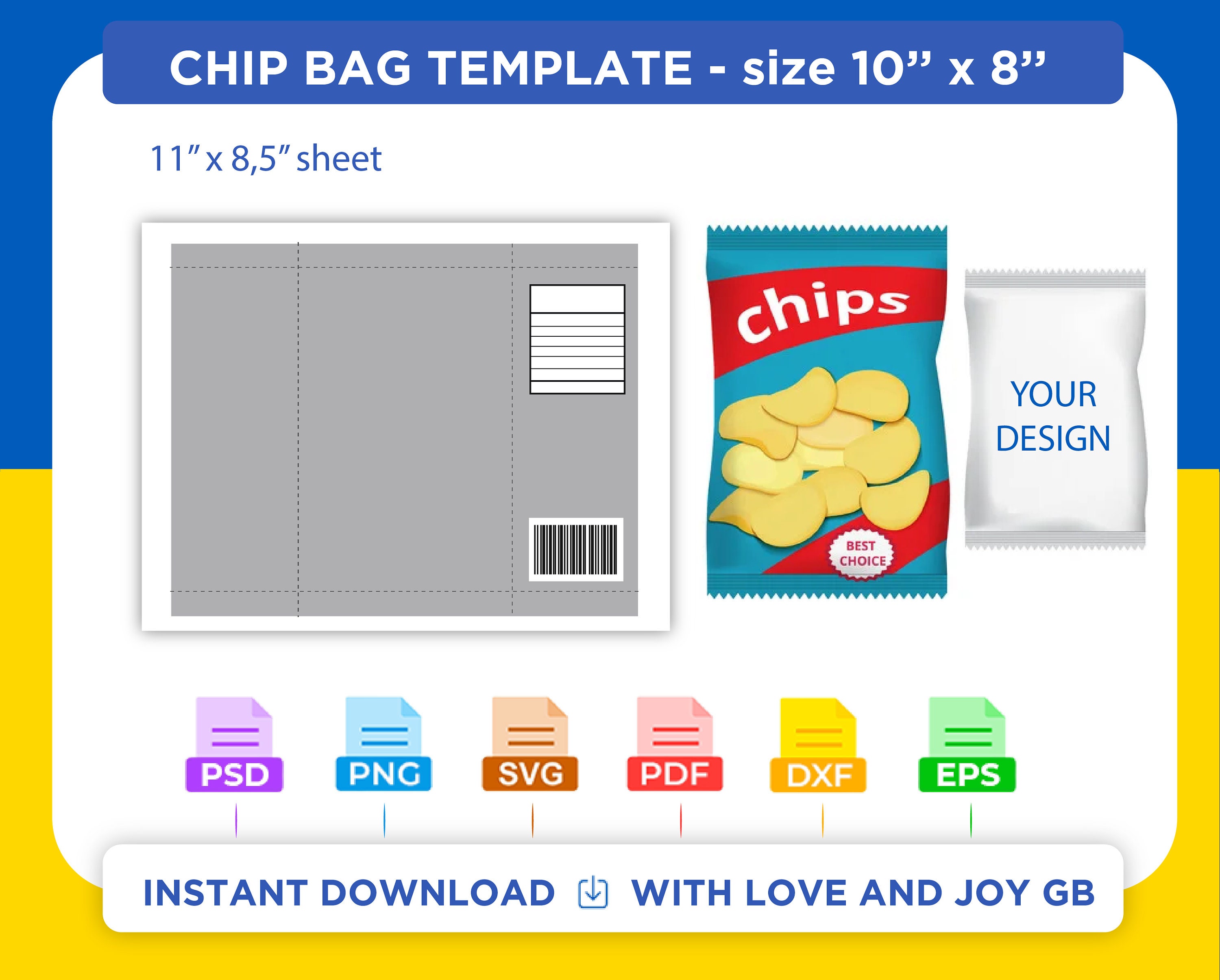 Chip Bag Template Svg Png Dxf Eps Label Wrapper Canva - Etsy Hong Kong