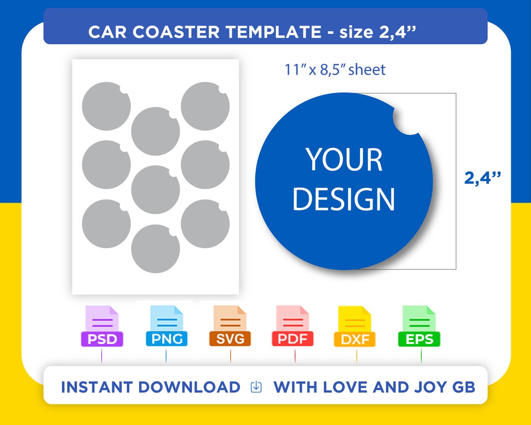 Car Cup Coaster Template, Psd, Png, Svg, Pdf, Dxf, Eps, Ai, Diy, Gift ...