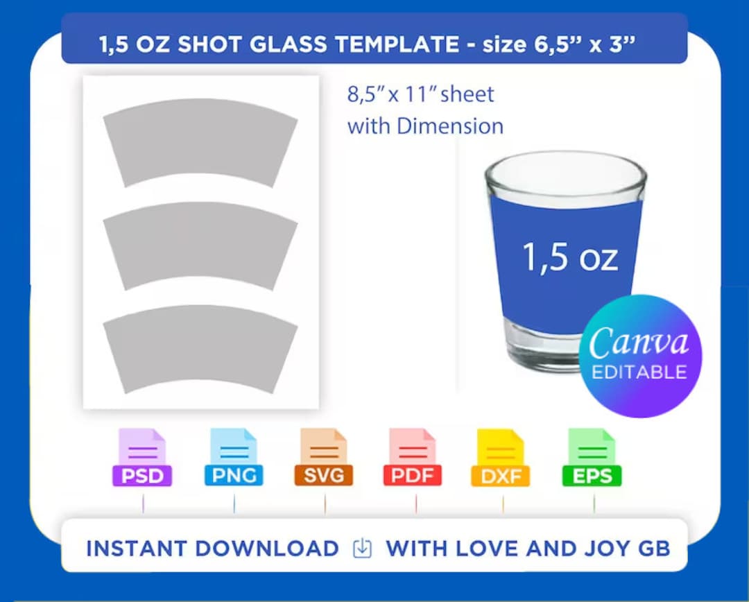 Shot Glass Template, Png, Svg, Pdf, Dxf, Eps, Diy, Gift, Wrapper, Label ...