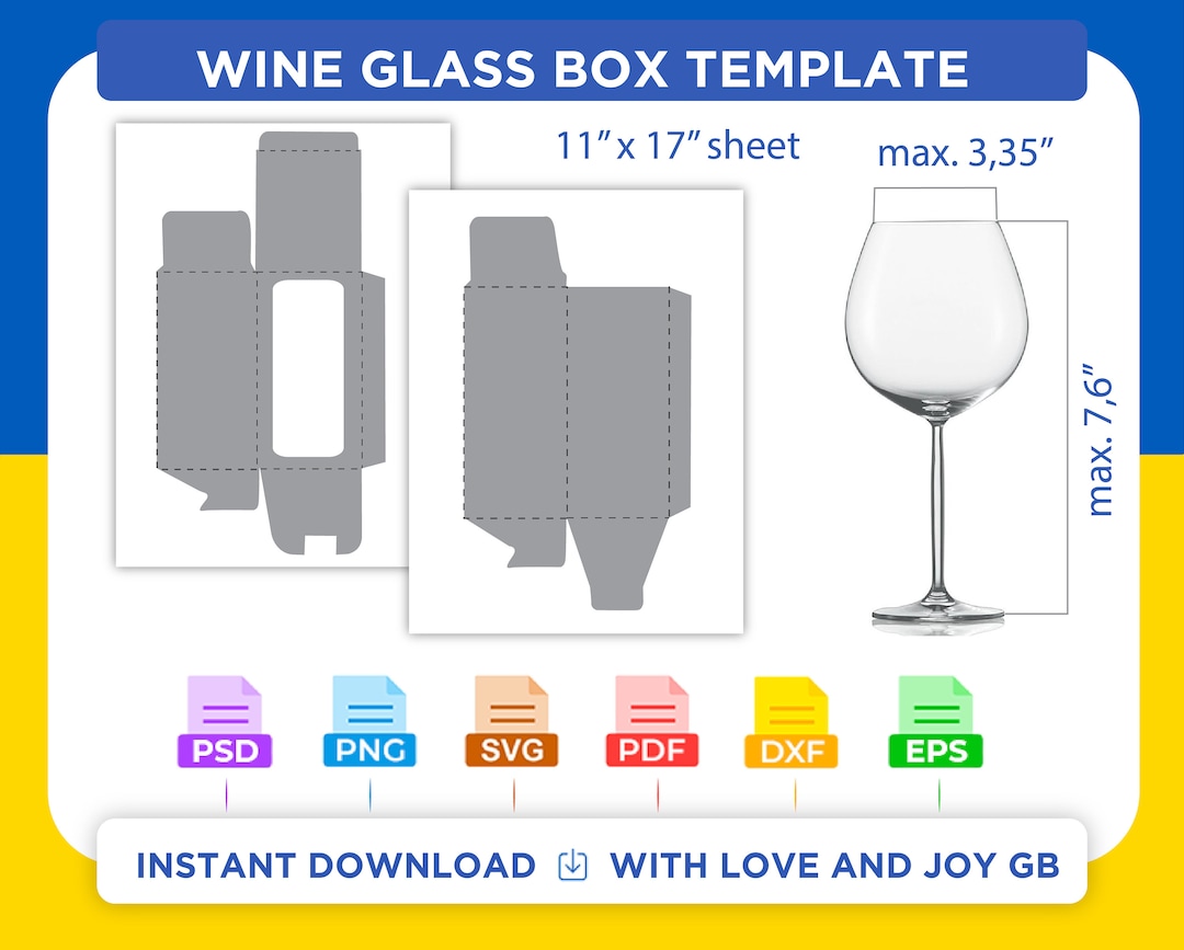 Wine Glass Box Template, Png, Svg, Pdf, Dxf, Eps, Diy, Gift, Cut File ...