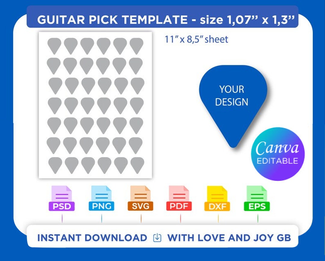 Guitar Music Pick Template, Svg, Png, Dxf, Eps, Canva, Label, Wrapper ...