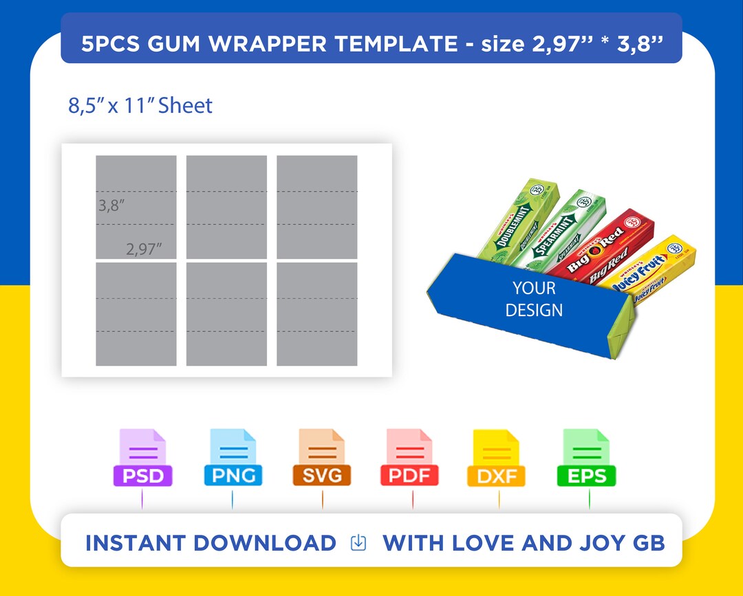 Bubble Gum Template, Svg, Png, Dxf, Eps, Label, Wrapper, Canva, Cricut ...