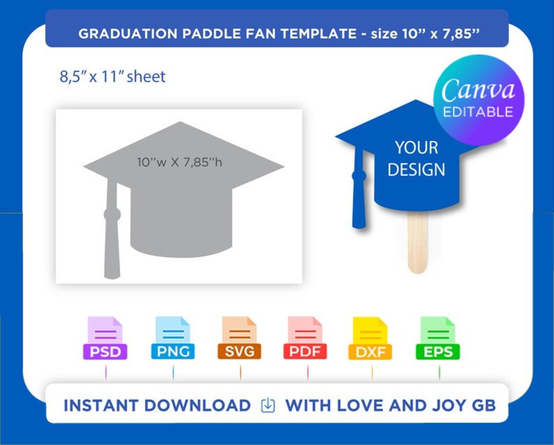 Graduation Paddle Fan Template, Svg, Png, Dxf, Eps, Canva, Label, Wrap ...