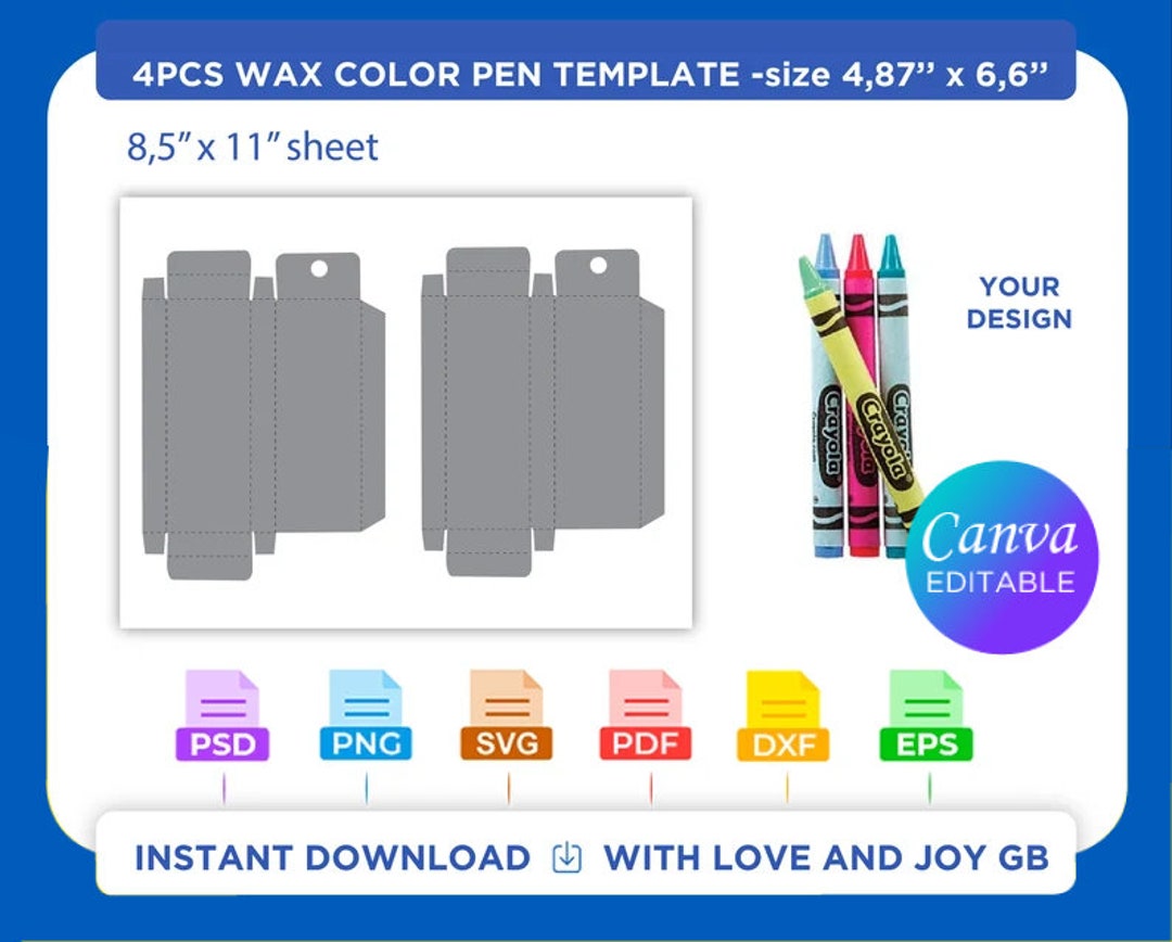 Wax Color Pen Gift Box Template, Svg, Png, Dxf, Eps, Label, Wrapper ...